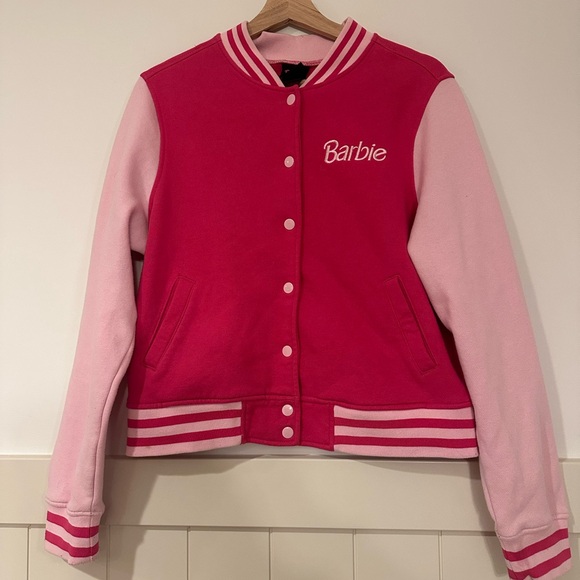 Barbie | Jackets & Coats | Barbie Twotone Pink Varsity Jacket Button ...